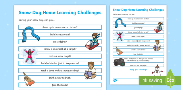 KS1 Snow Day Home Learning Challenges (teacher made)