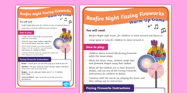 Fizzing Fireworks PE Game I Bonfire Night I Twinkl Move