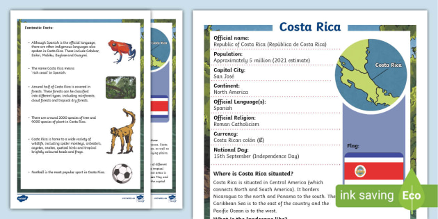 KS2 Costa Rica Fact File (teacher made)
