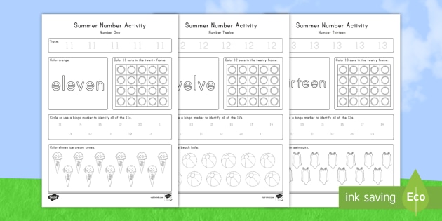 Summer Math Numbers 11-20 Worksheet / Activity Sheets - Summer, summer
