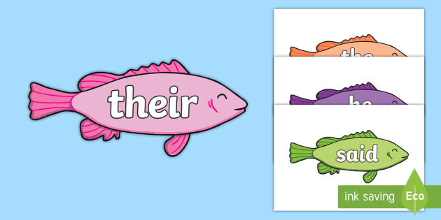Coloured Phase 2 to 5 Tricky Words on Fish (teacher made)