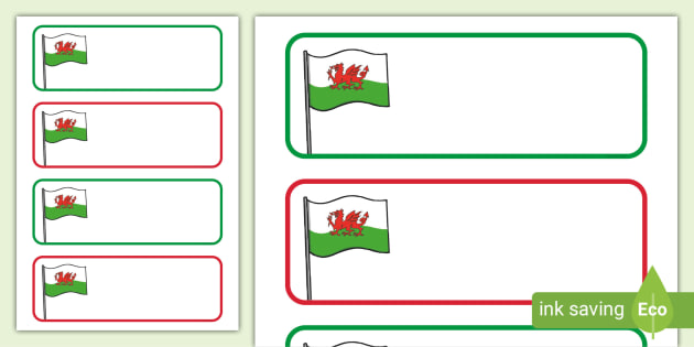 👉 Welsh Flag-Themed Editable Drawer, Peg, Name Labels