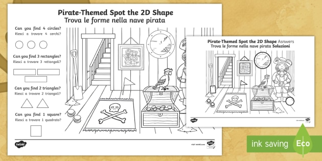 Pirate Themed Spot the 2D Shape Activity - Italian / English