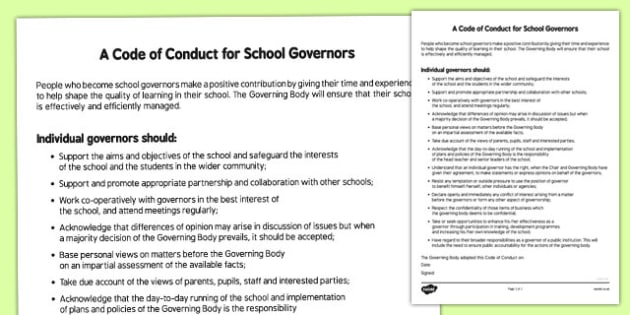 A Code of Conduct for School Governors (teacher made)