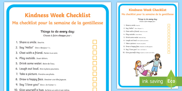 Kindness Week Children's Checklist English/French