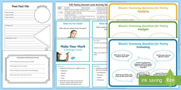 CfE Poetry Second Level Activity Stations (teacher made)