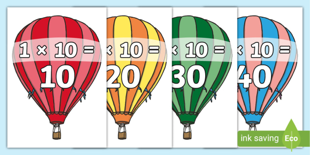 10 Times Tables on Hot-Air Balloons Display Cut-Outs