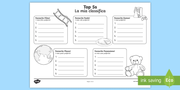 Top 5s Ranking Favourites Worksheet / Worksheet English/Italian - Top 5s