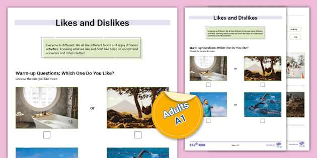 Like, Dislikes and Preferences Activity Sheets