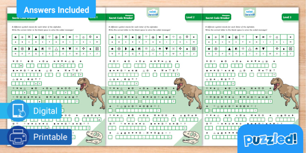 Fun Dinosaurs Secret Code Breaking Puzzle Pack - AL - Kids