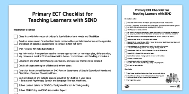 Primary ECT Checklist SEND (teacher made)