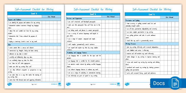 Level 4 NZ Writer's Self-Assessment Checklist (Teacher-Made)