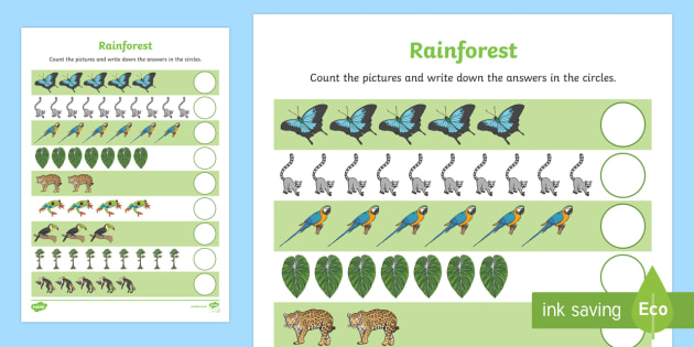 Rainforest Themed Counting Sheet (teacher made)