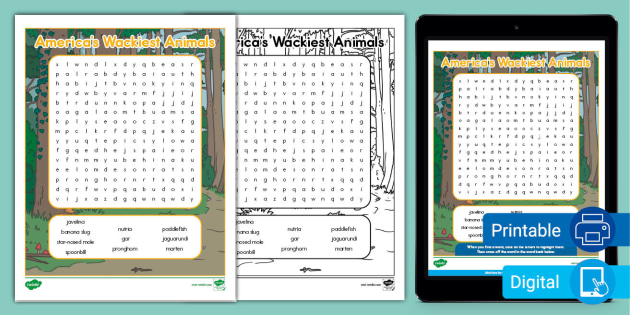 National Wildlife Week America's Wackiest Animals Word Search