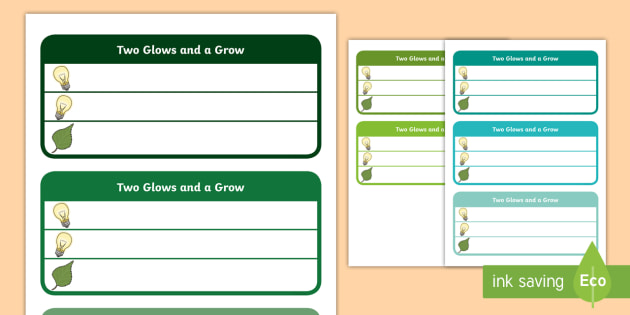 Two Glows and a Grow Comment Labels - learning reflection, feedback