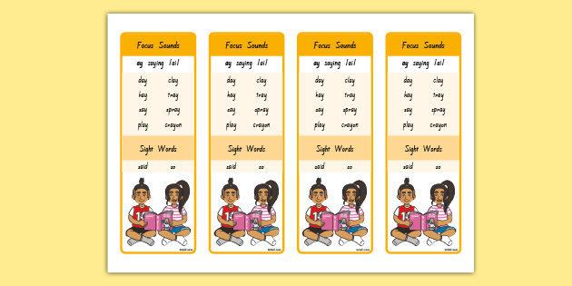'ay' saying /ai/ Focus Words Bookmarks - Level 5 Week 1