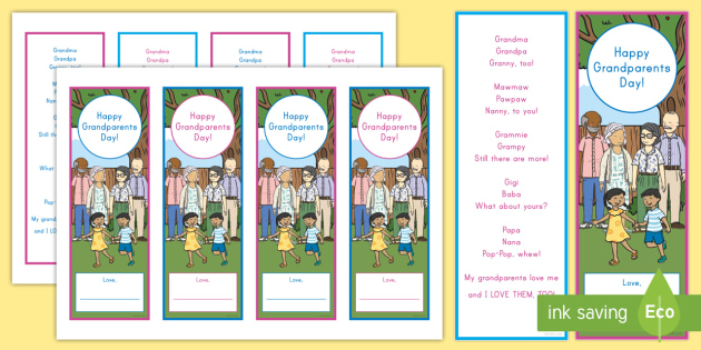 Grandparents Day Poem Keepsake Bookmarks - Twinkl