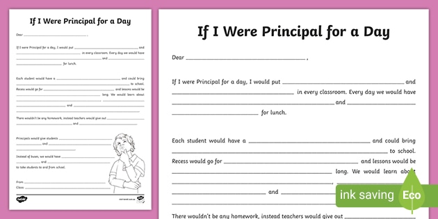 If I Were Principal for a Day Cloze Activity (teacher made)