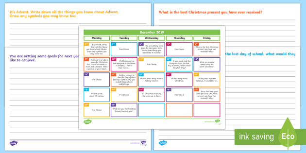 December Writing Prompts Display Calendar - Literacy, December Writing