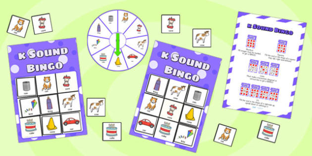 k Sound Bingo Game with Spinner (teacher made)