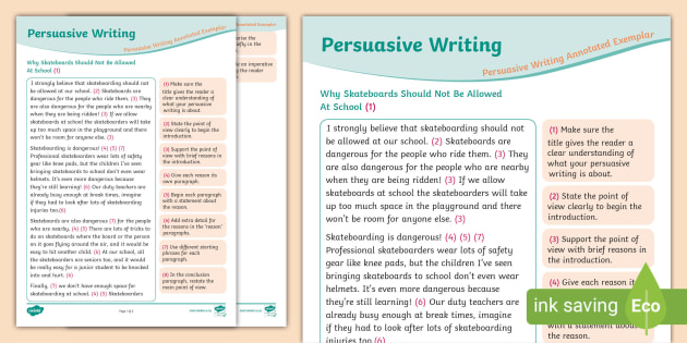 Level 2 Writing - Persuasive Writing Annotated Exemplar
