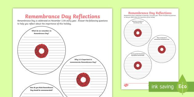 Remembrance Day Reflections Writing Worksheet / Worksheet