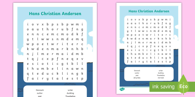 Hans Christian Andersen Word Search (teacher made)