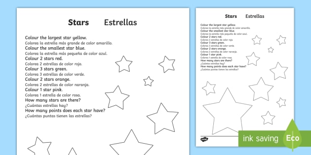 Star Colouring Comprehension Worksheet / Worksheet English/Spanish - Star