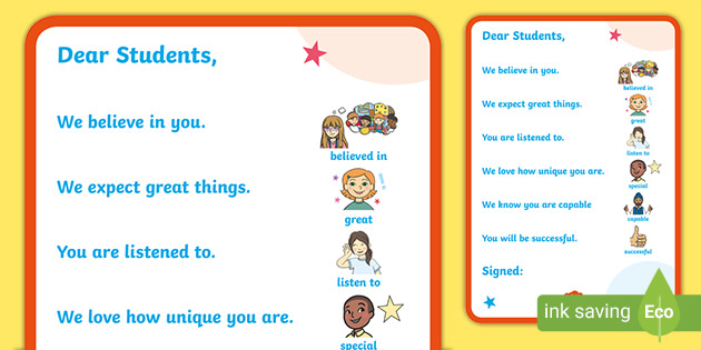 Dear Students Poster - Primary Resources (teacher made)