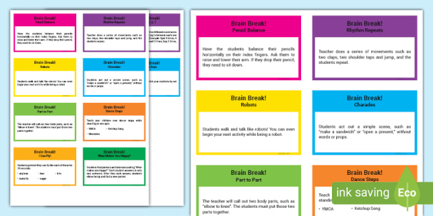 Socially Distant Brain Break Flashcards (teacher made)