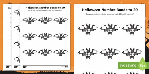 Halloween Themed Number Bonds to 20 Worksheet / Worksheet