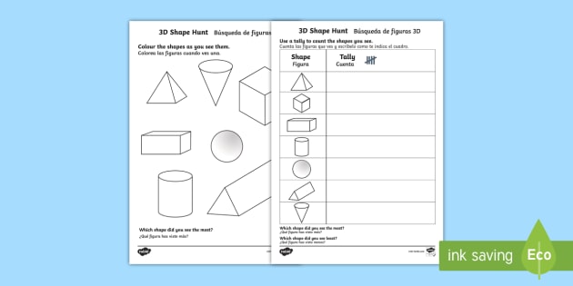 3D Shape Hunt Worksheet / Worksheet English/Spanish