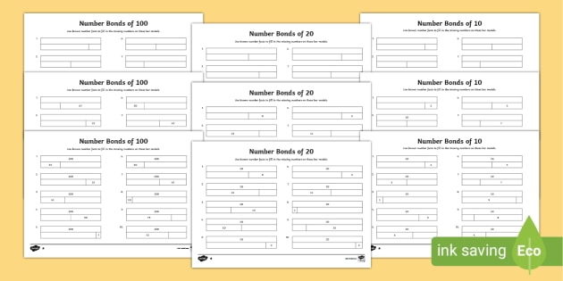 Bar Modelling Number Bonds Bumper Pack Differentiated Worksheet / Worksheet