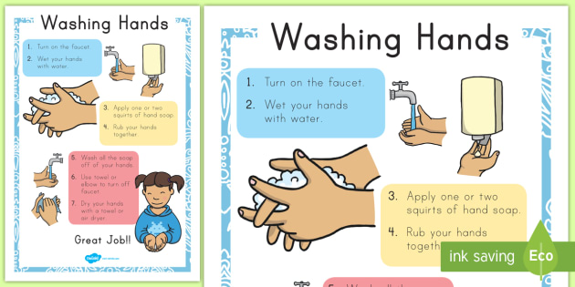 Washing Hands Display Poster - visual,aid, bathroom, hygiene