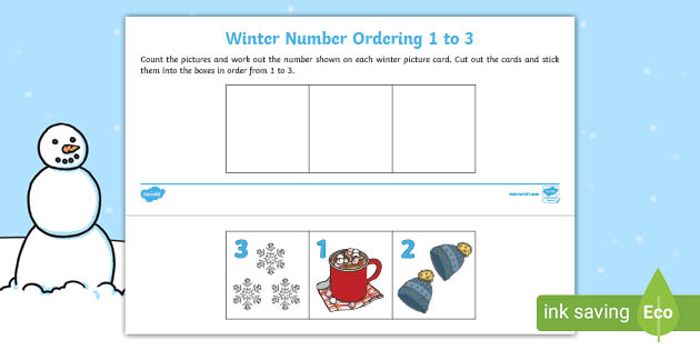 Winter-Themed Number Ordering 1 to 3 Activity