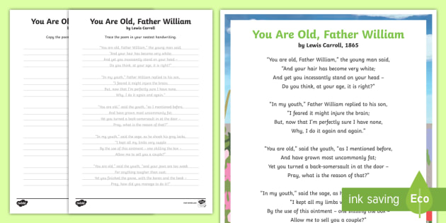 You Are Old Father William Handwriting Poem Activity Pack-Australia