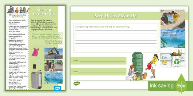 Step Up to Clean Up Poster and Pledge (teacher made)