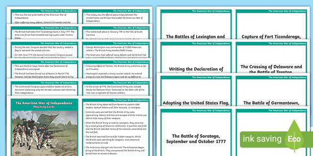 The American War of Independence Matching Cards
