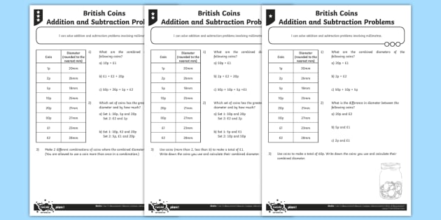 Measurement British Coins Differentiated Worksheet / Worksheets