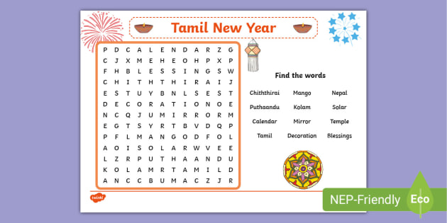 Tamil New Year / Tamil Puthandu Activity - Word Search