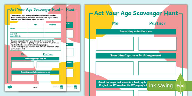 FREE! - Act Your Age Scavenger Hunt (teacher made)