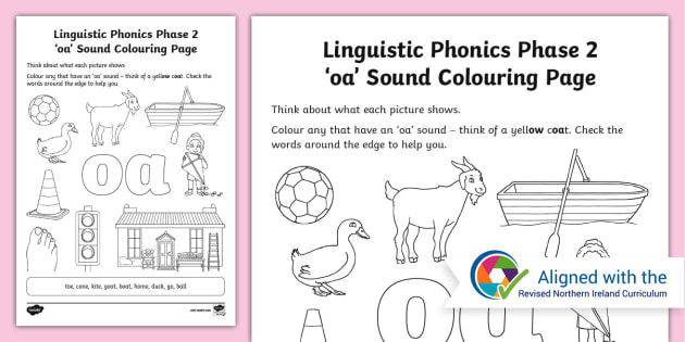 Linguistic Phonics Phase 2 'oa' Sound Colouring Page