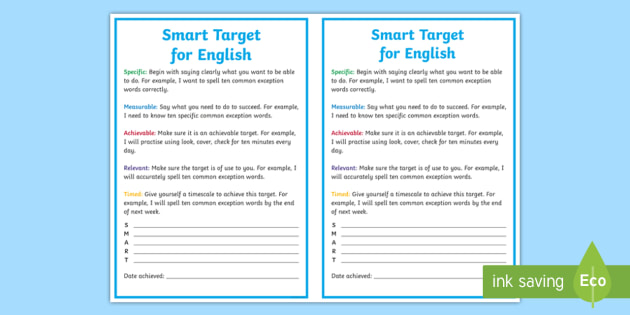 SMART Target for English Cards - setting SMART targets, target setting, KS2