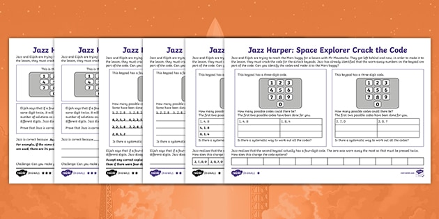 Jazz Harper: Space Explorer Crack the Code Differentiated Worksheet