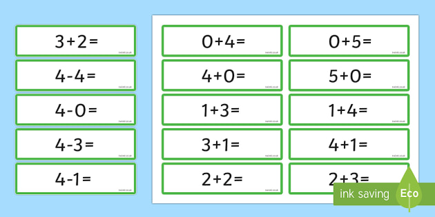 Number Facts within 4 and 5 Number Sentence Cards