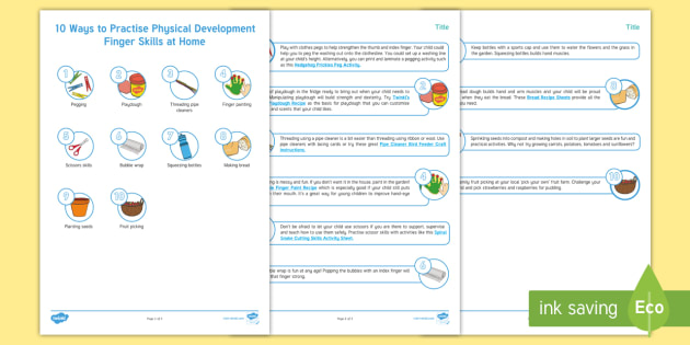 Ten Ways to Practise Physical Development Finger Skills at Home Checklist