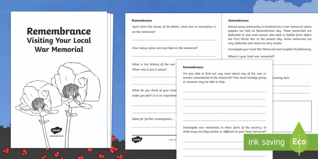 Remembrance Visiting Your Local War Memorial Worksheet / Worksheet