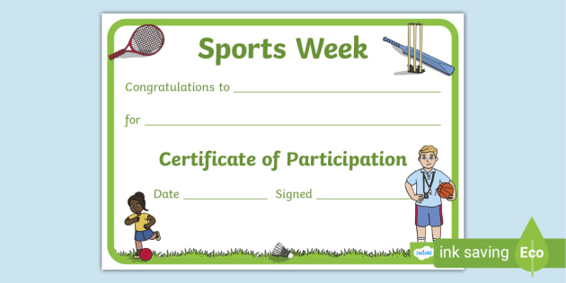 Sports Week Certificate Of Participation (teacher made)