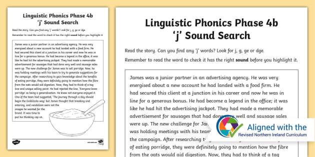 Northern Ireland Linguistic Phonics Stage 5 and 6, Phase 4b, 'j' Sound Text