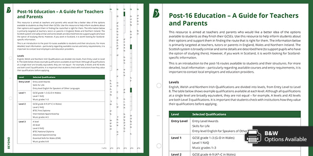 Post-16 Education - A Guide for Teachers and Parents